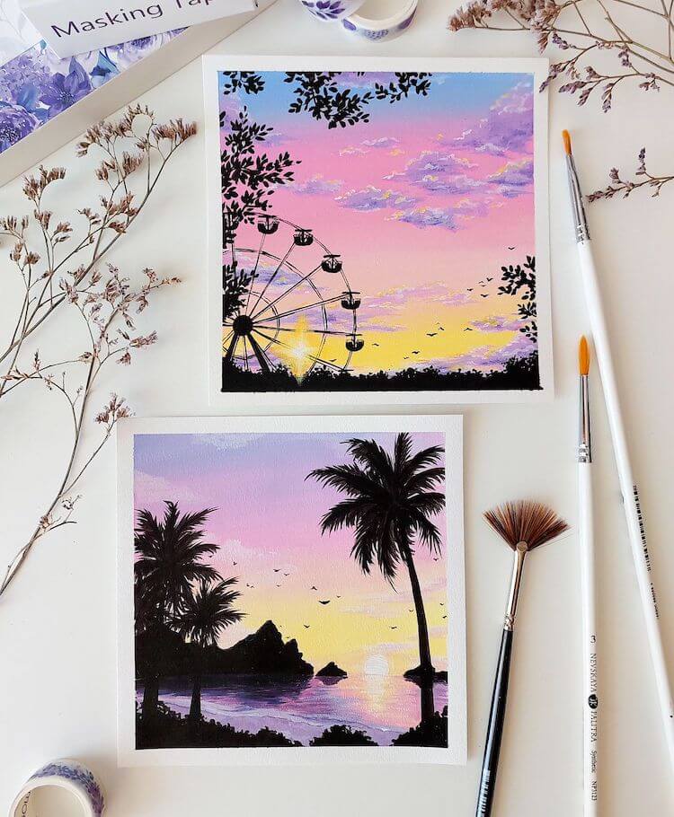 Beautiful Sunset Painting Ideas - Mom's Got the Stuff